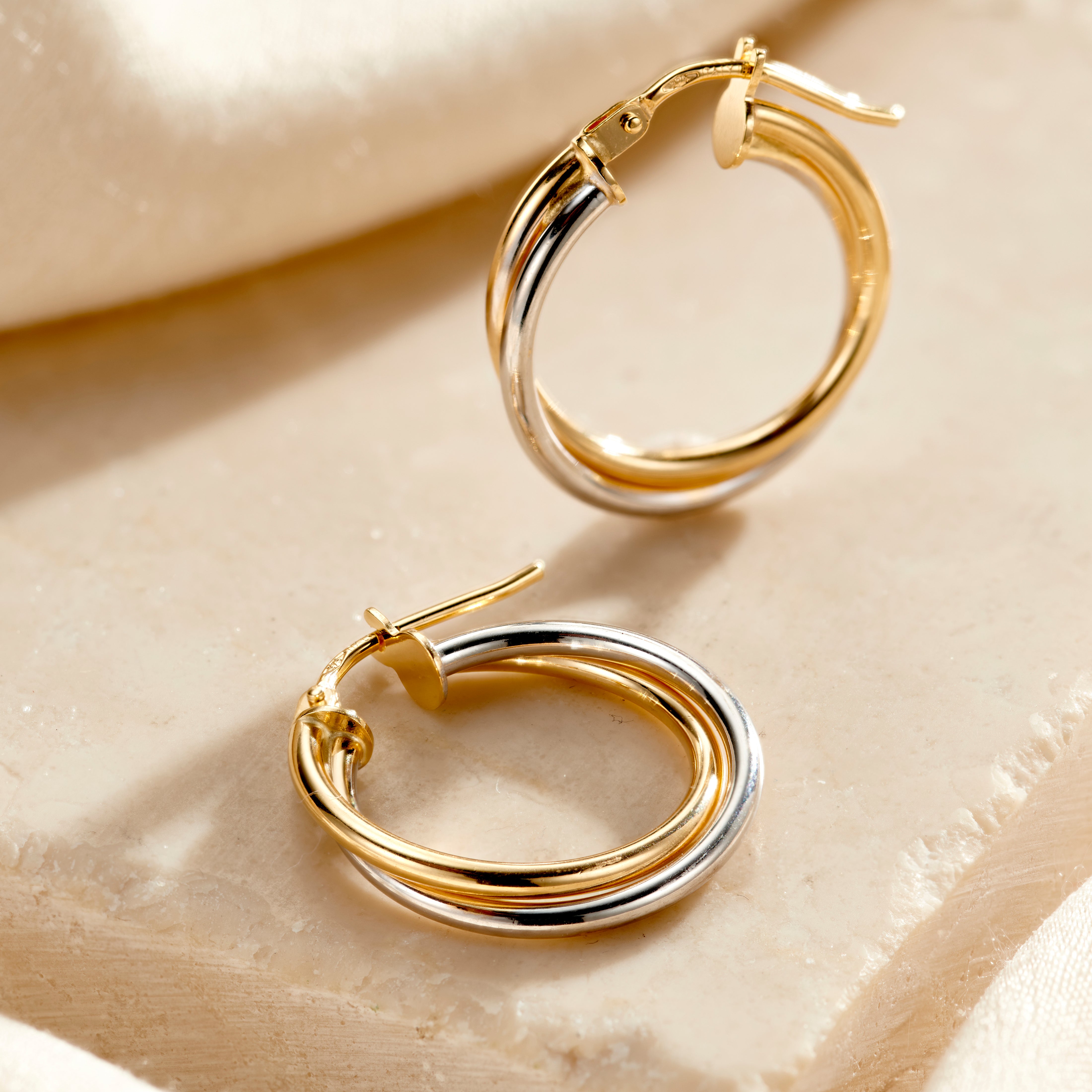 Interlinking Mixed 9ct Gold Hoop Creole Earrings | Posh Totty Designs