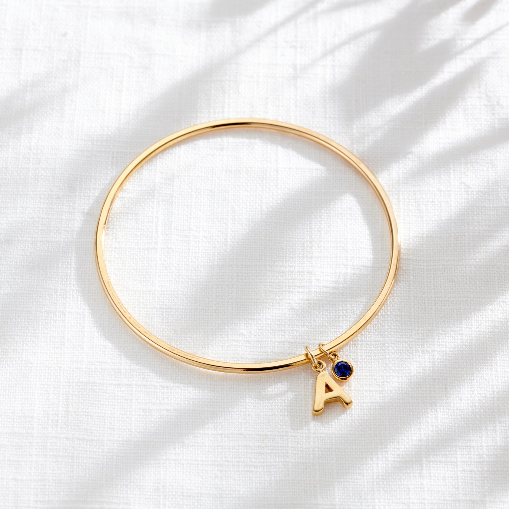 Personalised Chunky Initial & Birthstone Charm Bangle | Posh Totty Designs