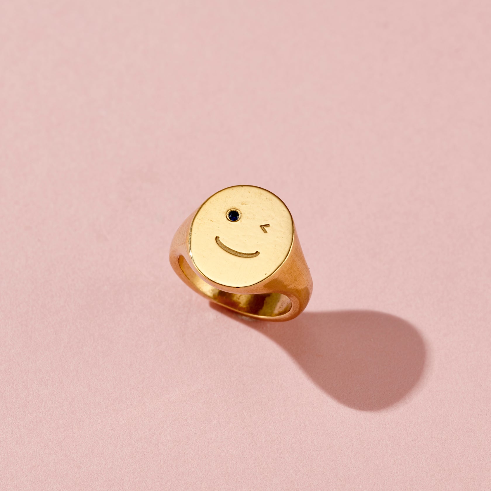 Personalised Birthstone Wink Face Signet Ring | Posh Totty Designs